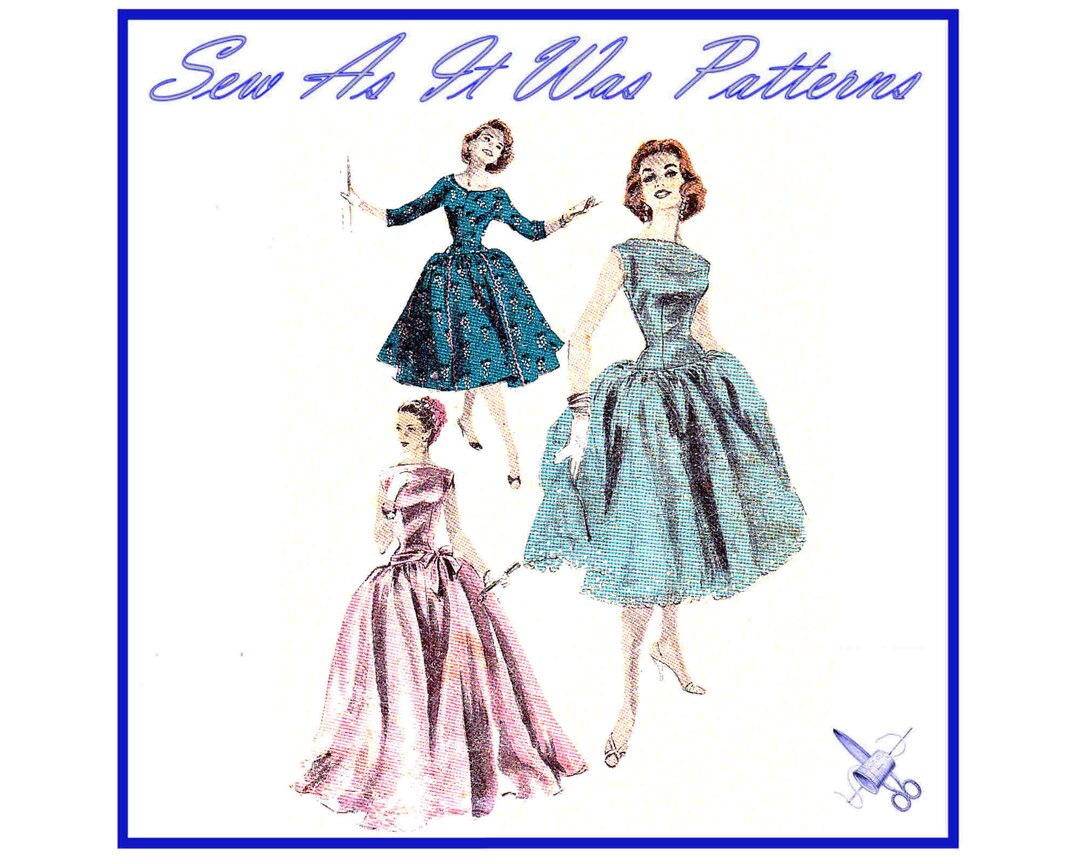 Butterick 7618 Evening Dress Cocktail Formal Gown Flared Skirt Bateau ...