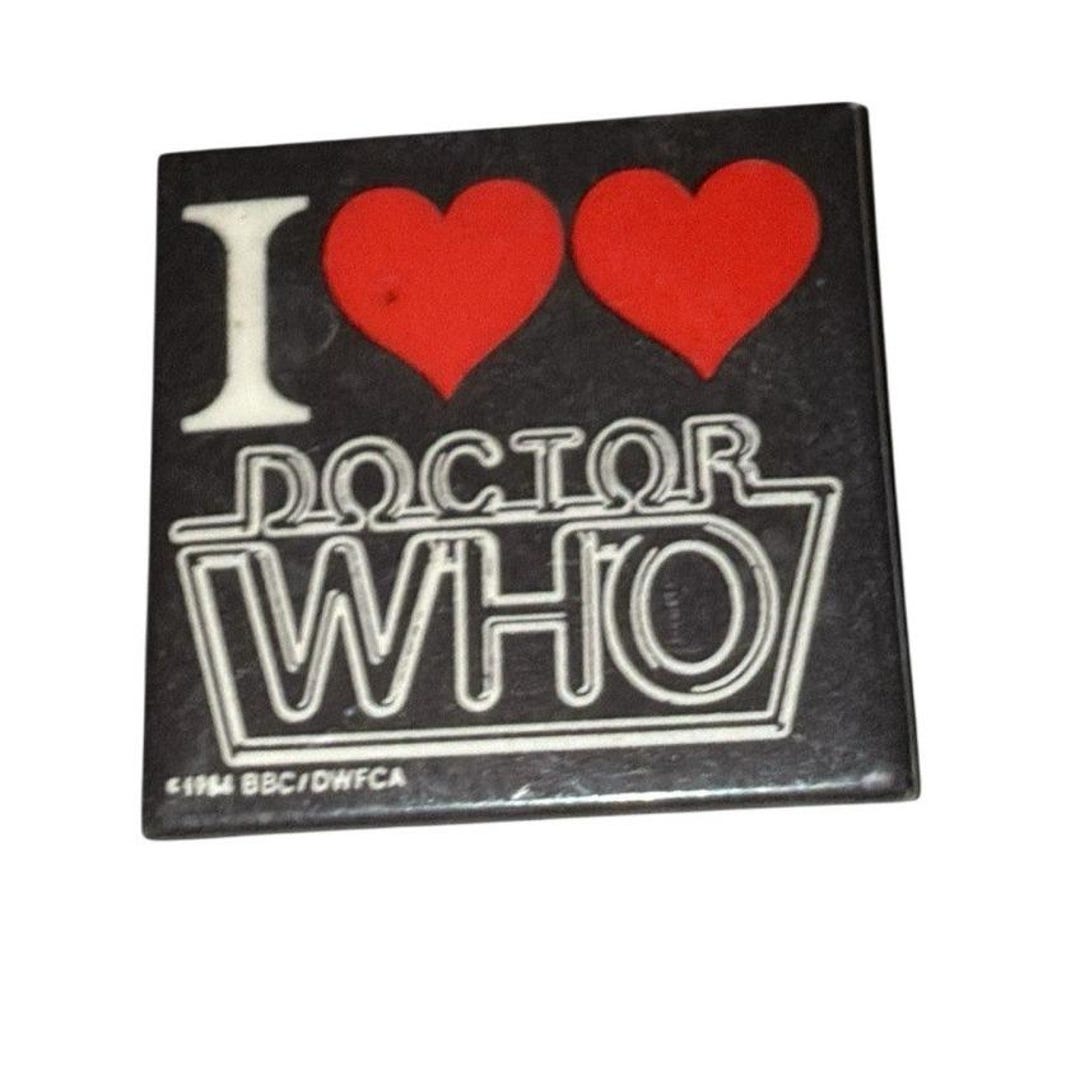 I Love Dr. Who 1984 Square 2" Vintage BBC Heart Logo Pinback Pin Back ...