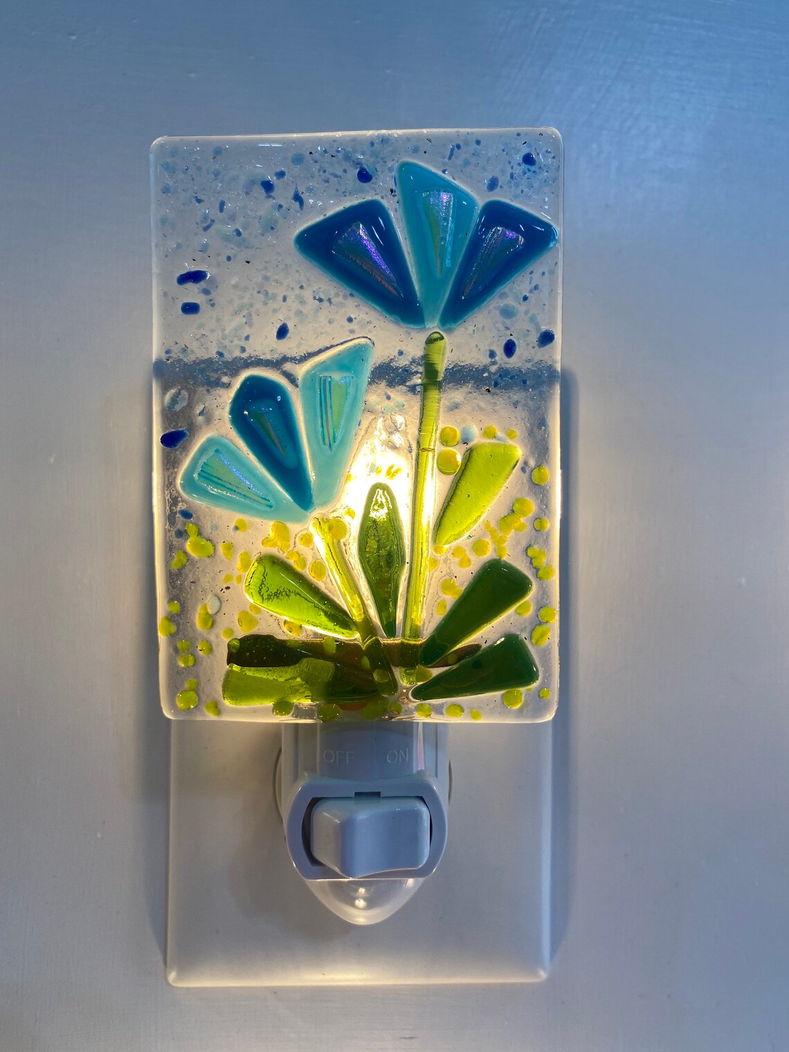Fused Glass Night Light Blue Flowers - Etsy