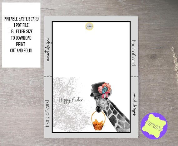 Paper Printable Happy Easter card with giraffe,7x5 inch instant ...