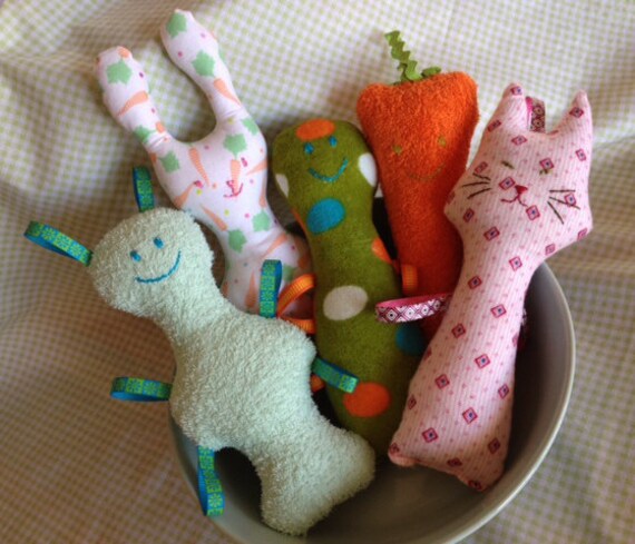 Items similar to Cloth Baby Rattle -- Assorted fabrics/patterns/shapes ...
