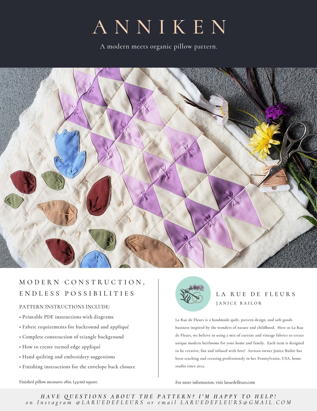 Modern Quilted Pillow Pattern With Appliqué Details, Anniken Pillow ...