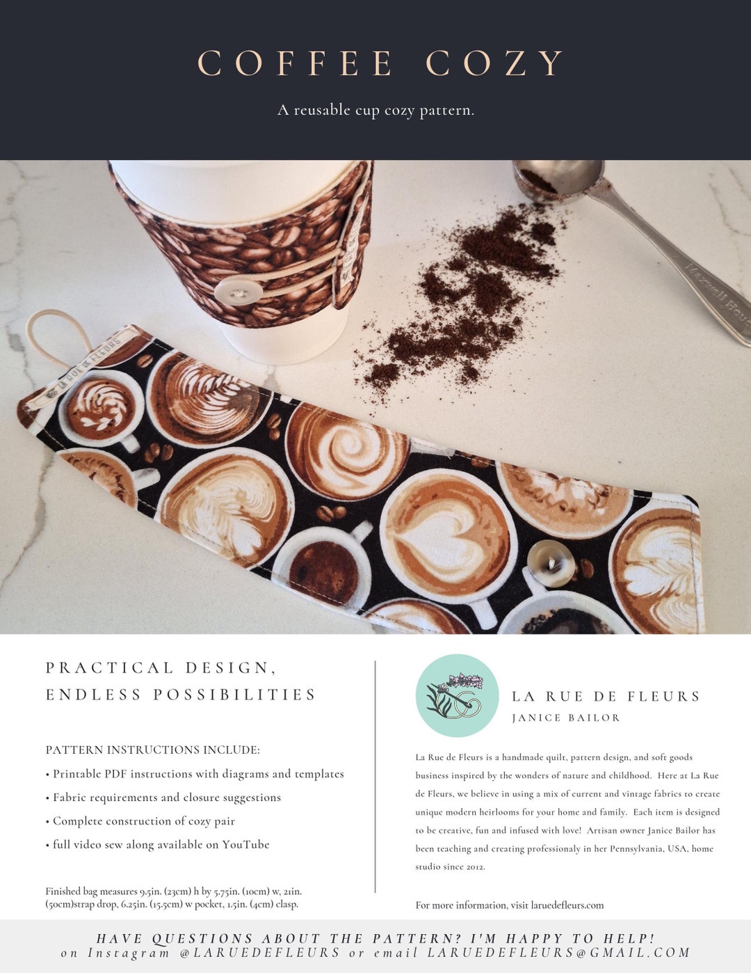 Coffee Cozy Sewing Pattern: Beginner Friendly, Reusable Mug (PDF ...