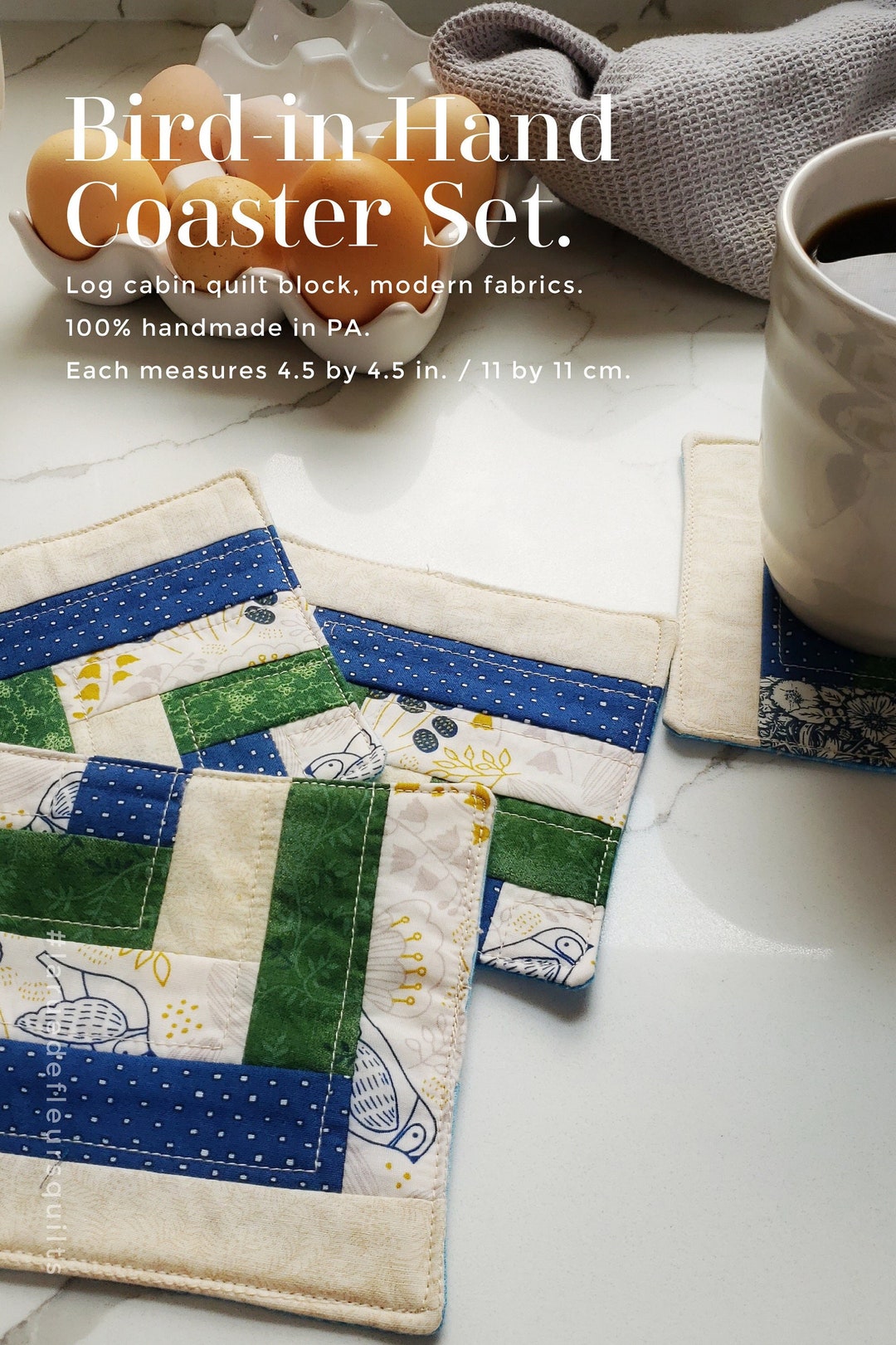 Quilted Fabric Coasters: Modern Log Cabin Block Set of 4 - Etsy
