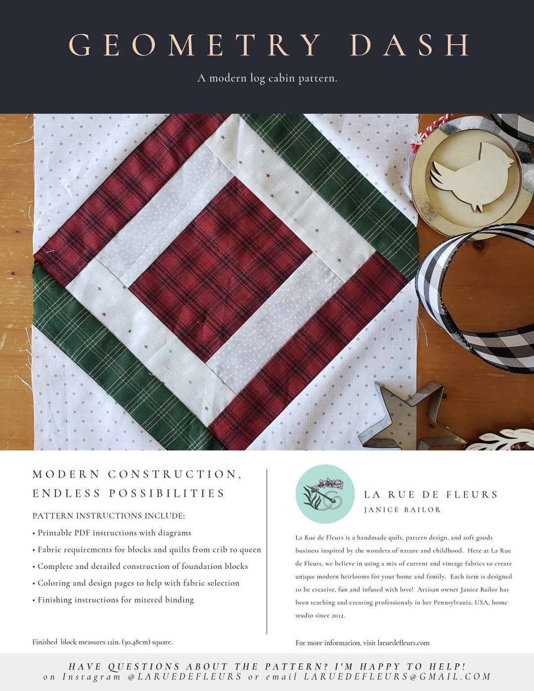 Modern Log Cabin Quilt Pattern, Geometry Dash Design (PDF) - Etsy