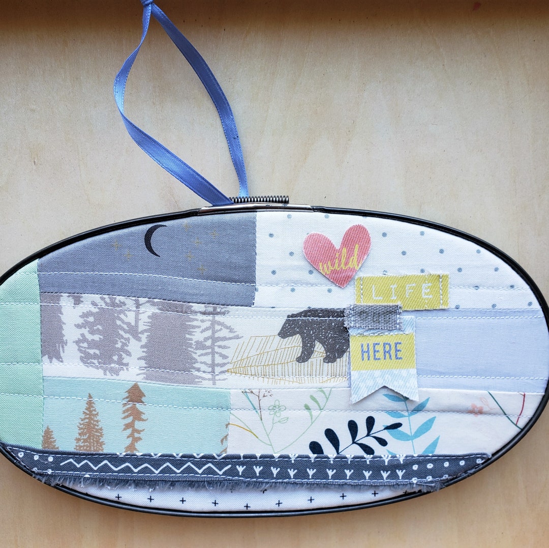Woodland Bear Hoop Art: Soft Canvas Patchwork, Nursery Decor - Etsy