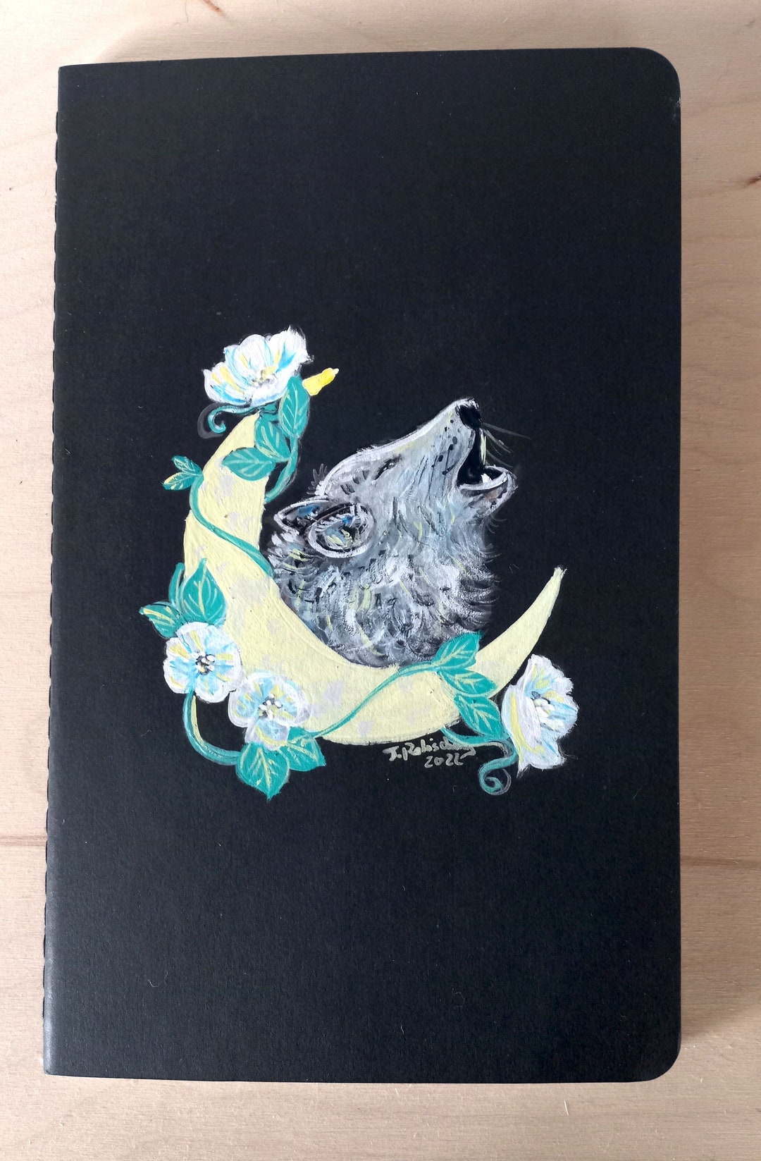 Wolf and Moon Journal, Hand-painted Journal, Wolf Journal, Wolf and ...