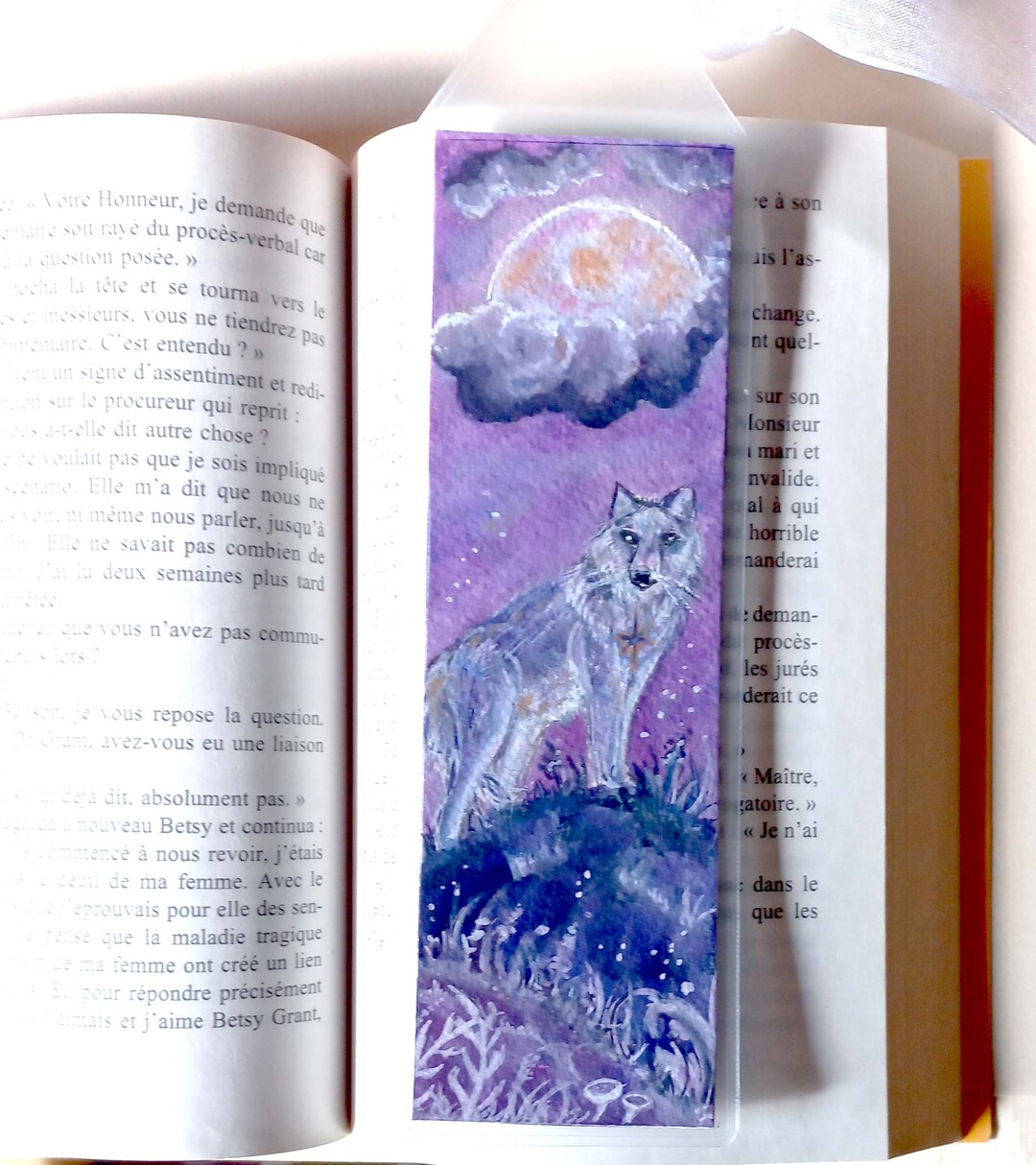 Wolf and Moon Bookmark, Wolf Bookmark, Original Wolf Painting ...