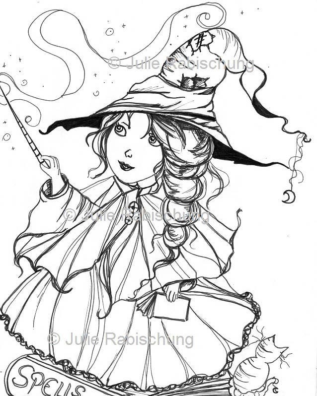 Witch-wimsical-cute-magic-coloring | Etsy