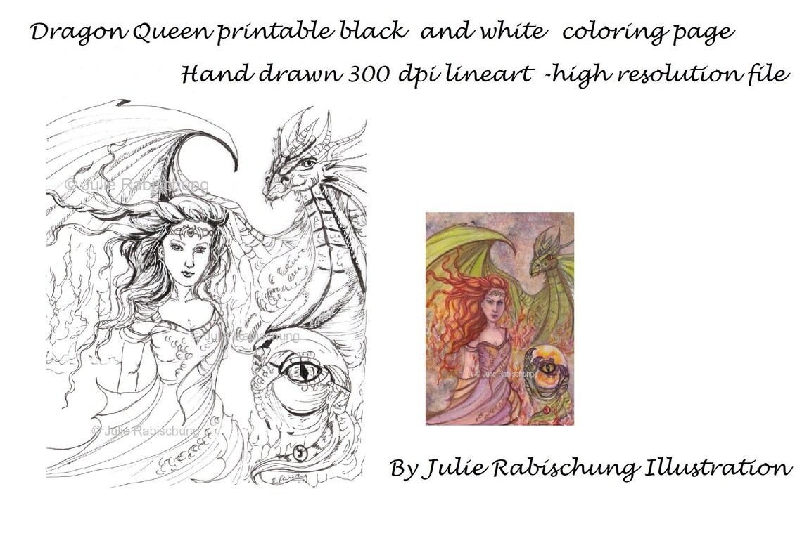 Dragon Queen Coloring Page Dragon Coloring Page Printable - Etsy