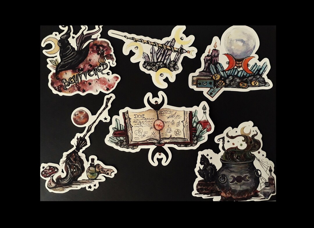 Complete Witch Tools Stickers Pack, Pack of 6 Witchy Stickers, Set of 6 ...