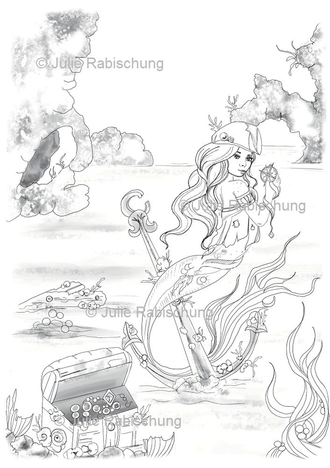 Pirate Mermaid Printable Coloring Page,mermaid Coloring Page,mermay ...