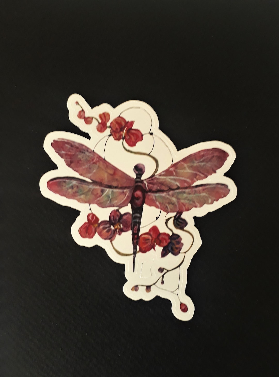 Dragonfly Vinyl Sticker, Dragonfly and Flowers Sticker, Dragonfly ...