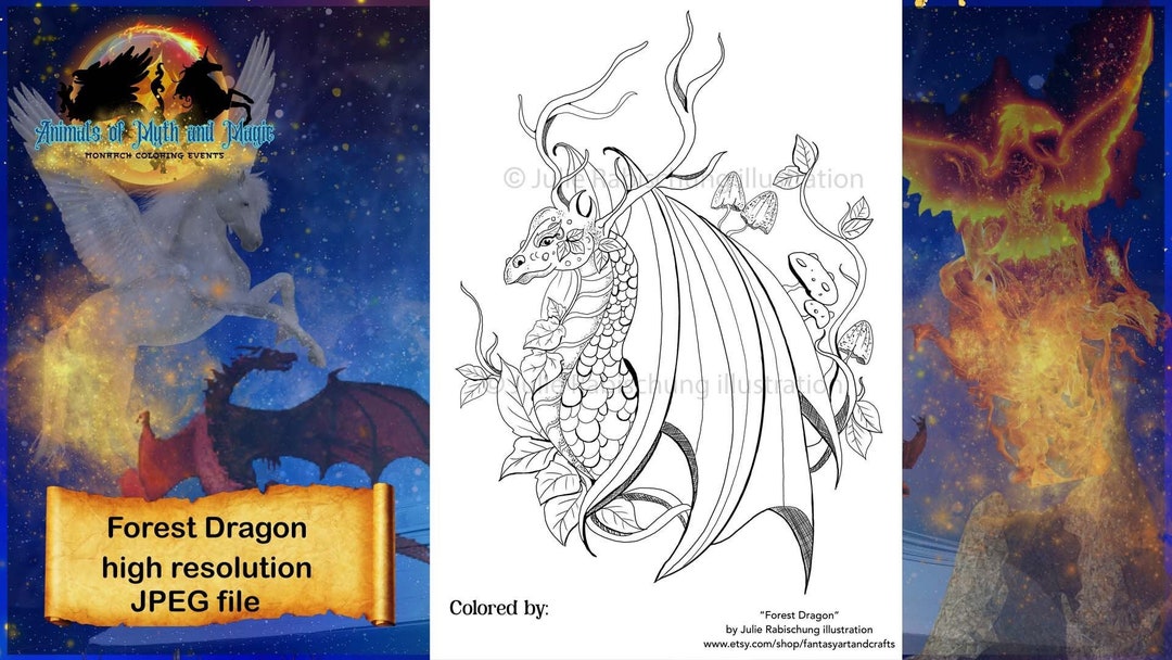 Dragon Coloring Page, Forest Dragon Coloring Pages, Fantasy Animal ...