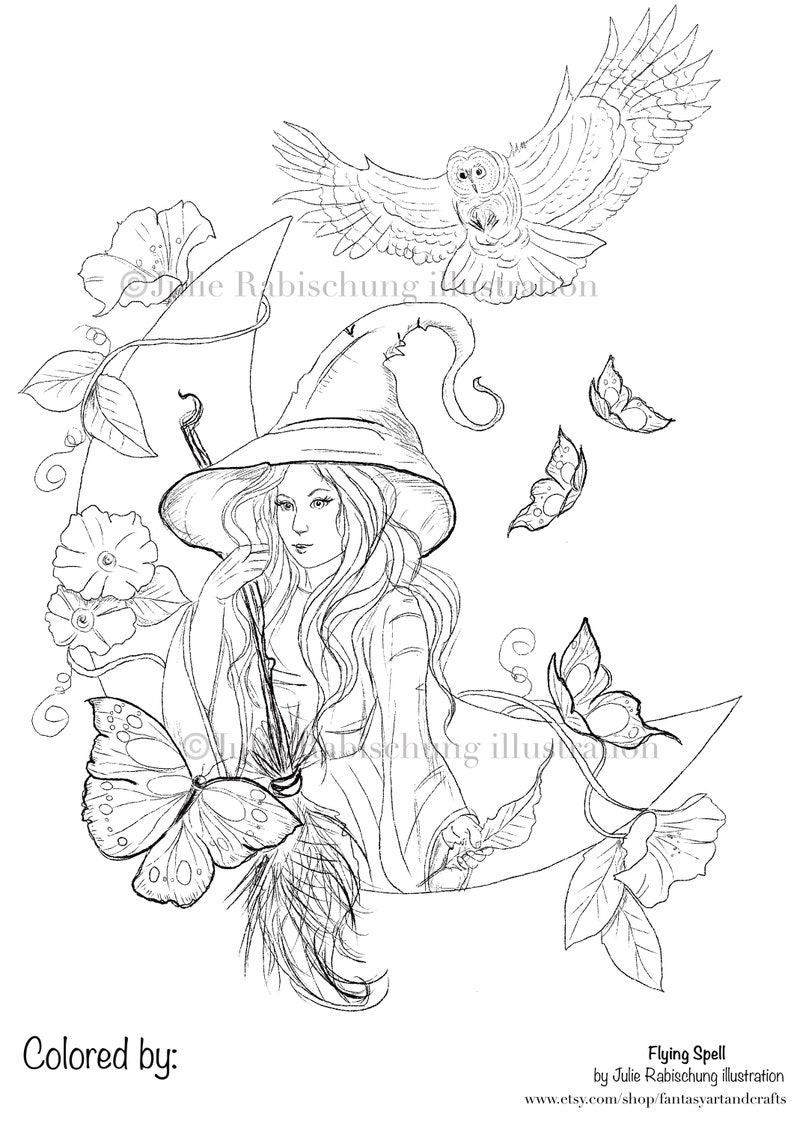 Witch Coloring Page Magic Coloring Page Fantasy Coloring - Etsy Australia