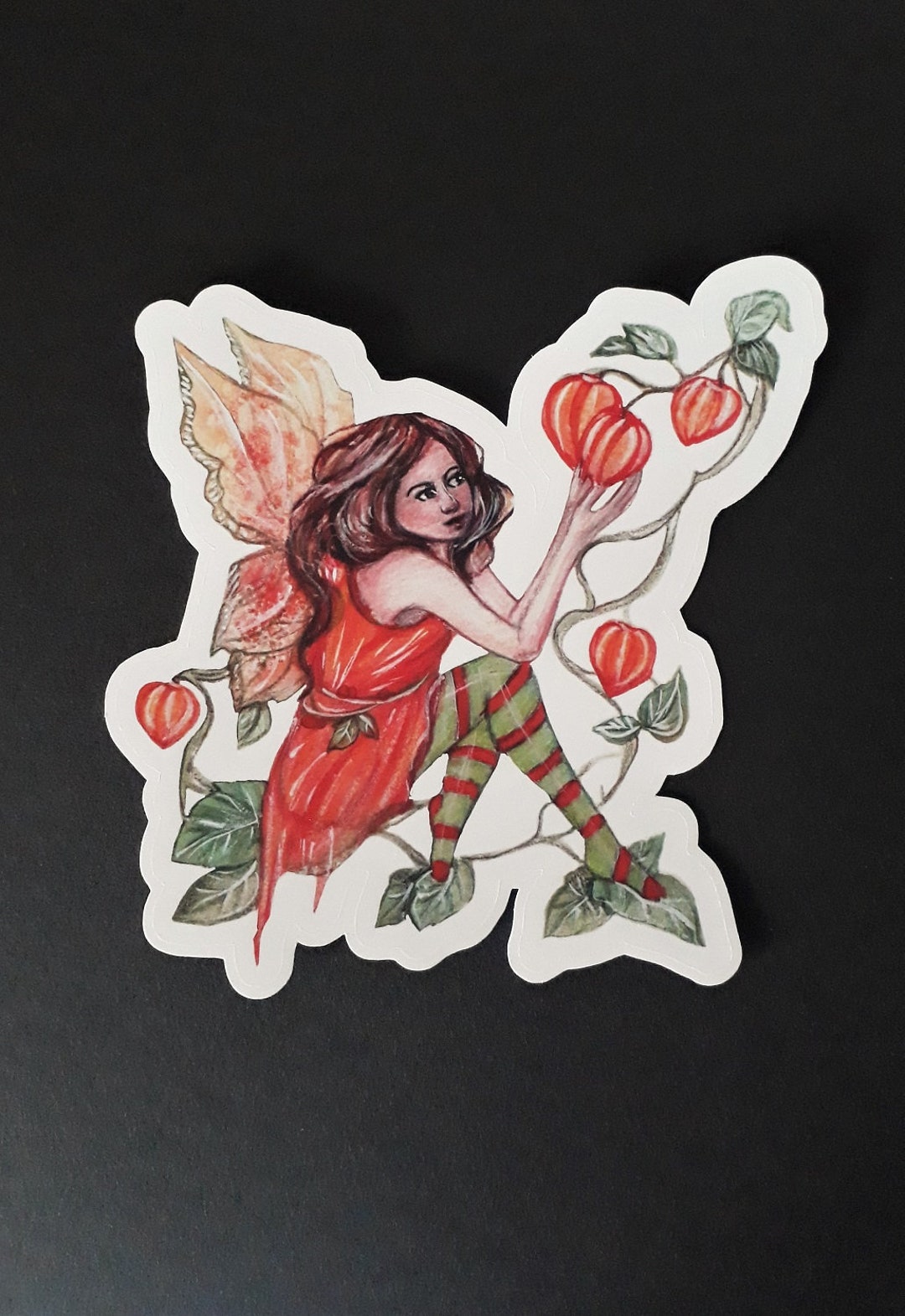 Fairy Vinyl Sticker, Autumn Fairy Vinyl Sticker, Physalis Fairy Sticker ...