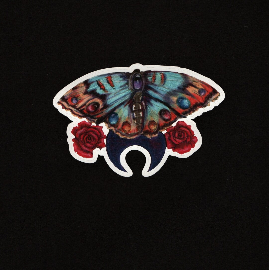 Moth Vinyl Sticker, Moth and Roses Decal, Moth and Moon Sticker, Tattoo ...