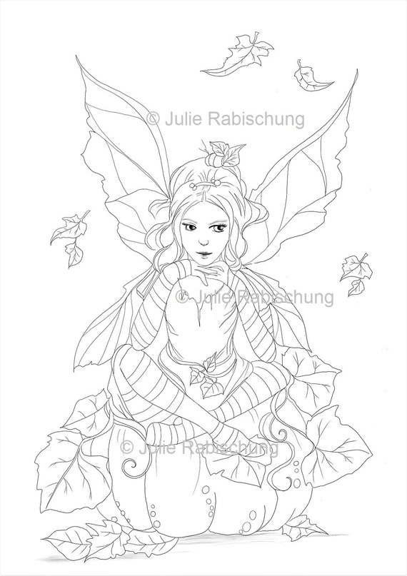 Pumpkin Fairy Coloring Page Autumn Fairy Coloring Page | Etsy