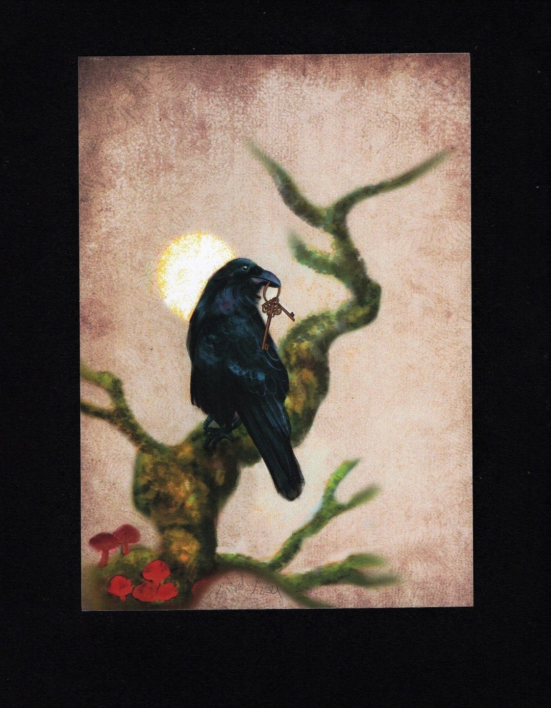 Raven and Key Art Print, Raven Print, Raven Art Print,totem Animal Art ...