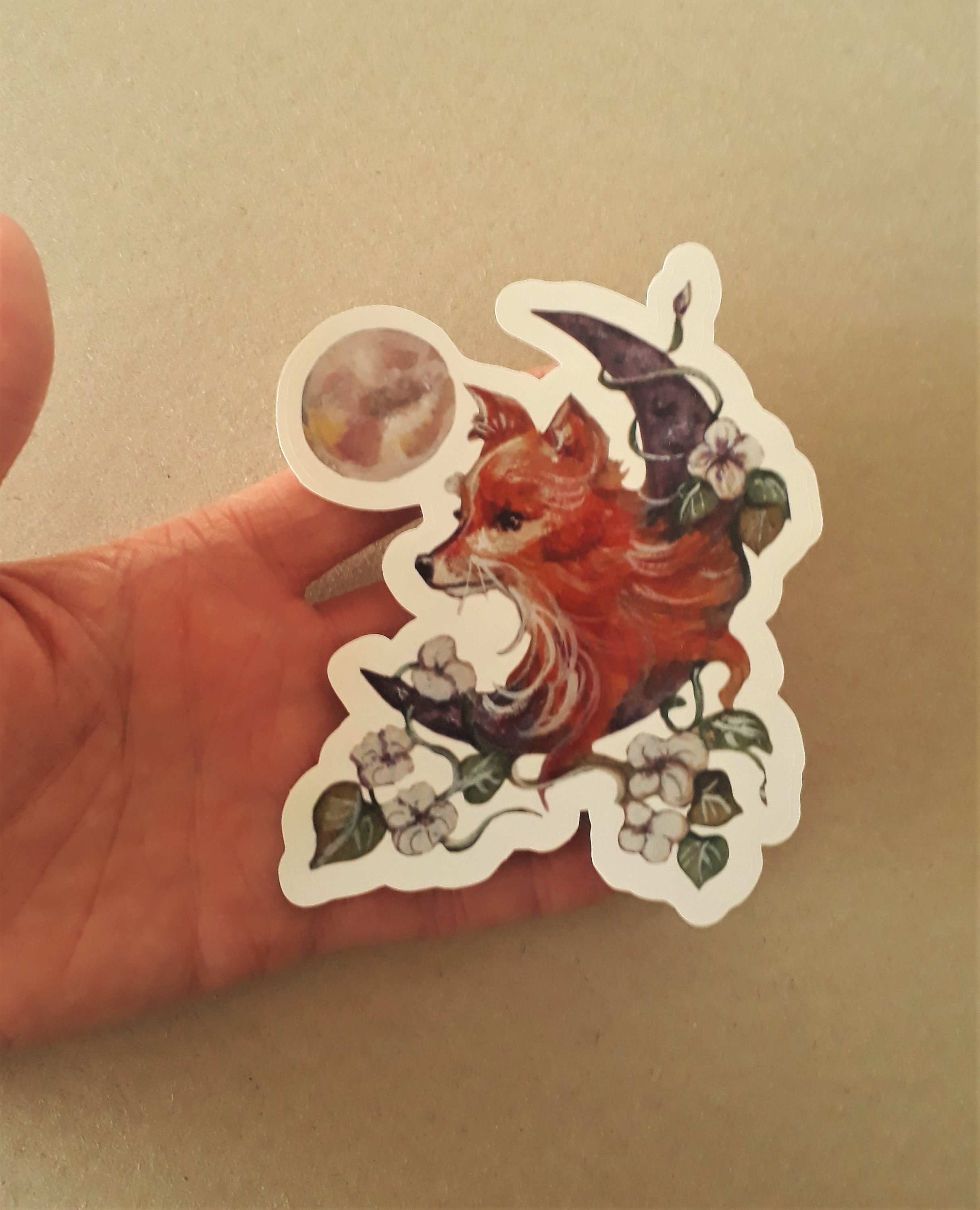 Fox and Moon Vinyl Sticker Fox Sticker Animal Sticker | Etsy