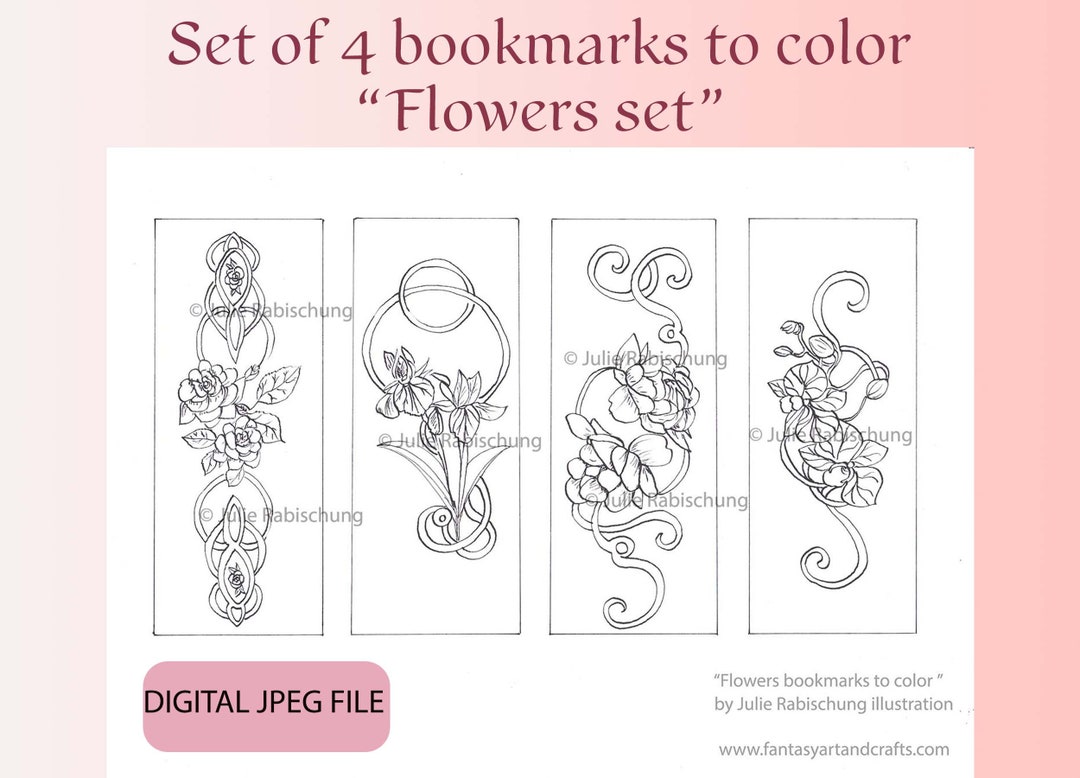 Flowers Bookmarks to Color, Printable Flowers Bookmarks, Bookmarks Set ...