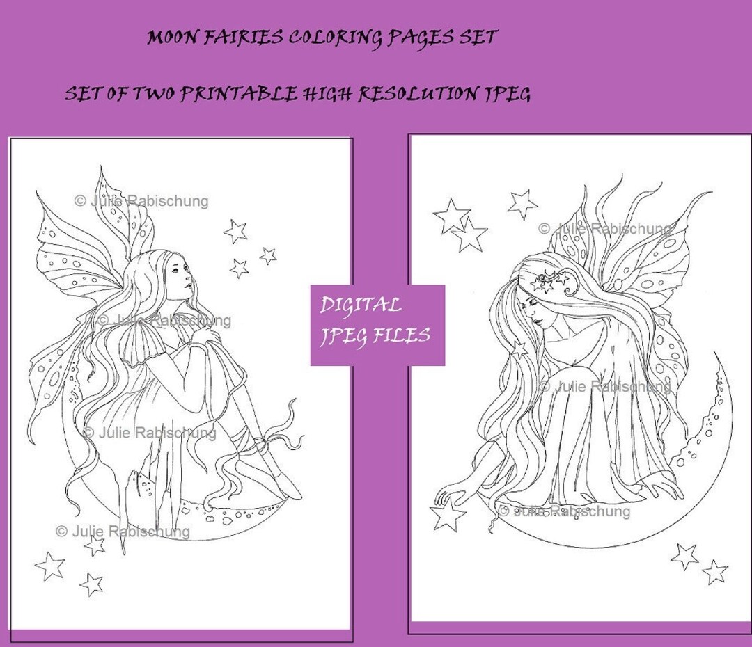 Fairies Coloring Pages Set, Moon Fairies Coloring Pages,celestial ...