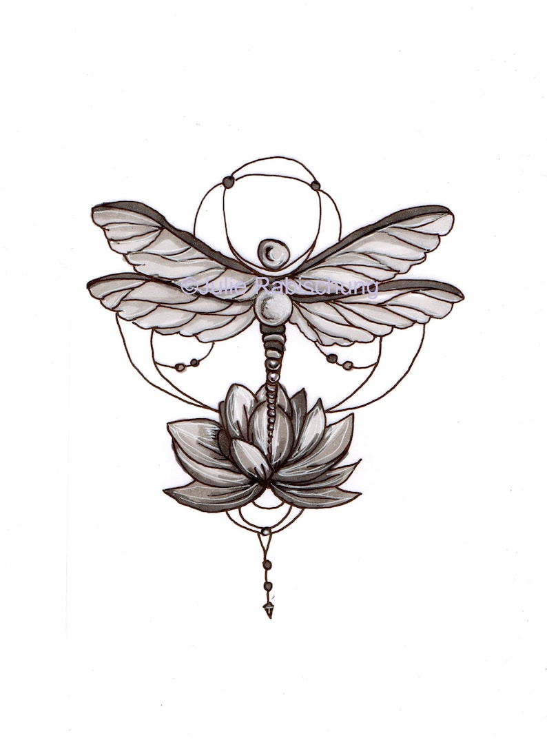 Dragonfly and Lotus Tattoo Design,dragonfly Tattoo,lotus Flower Tattoo ...