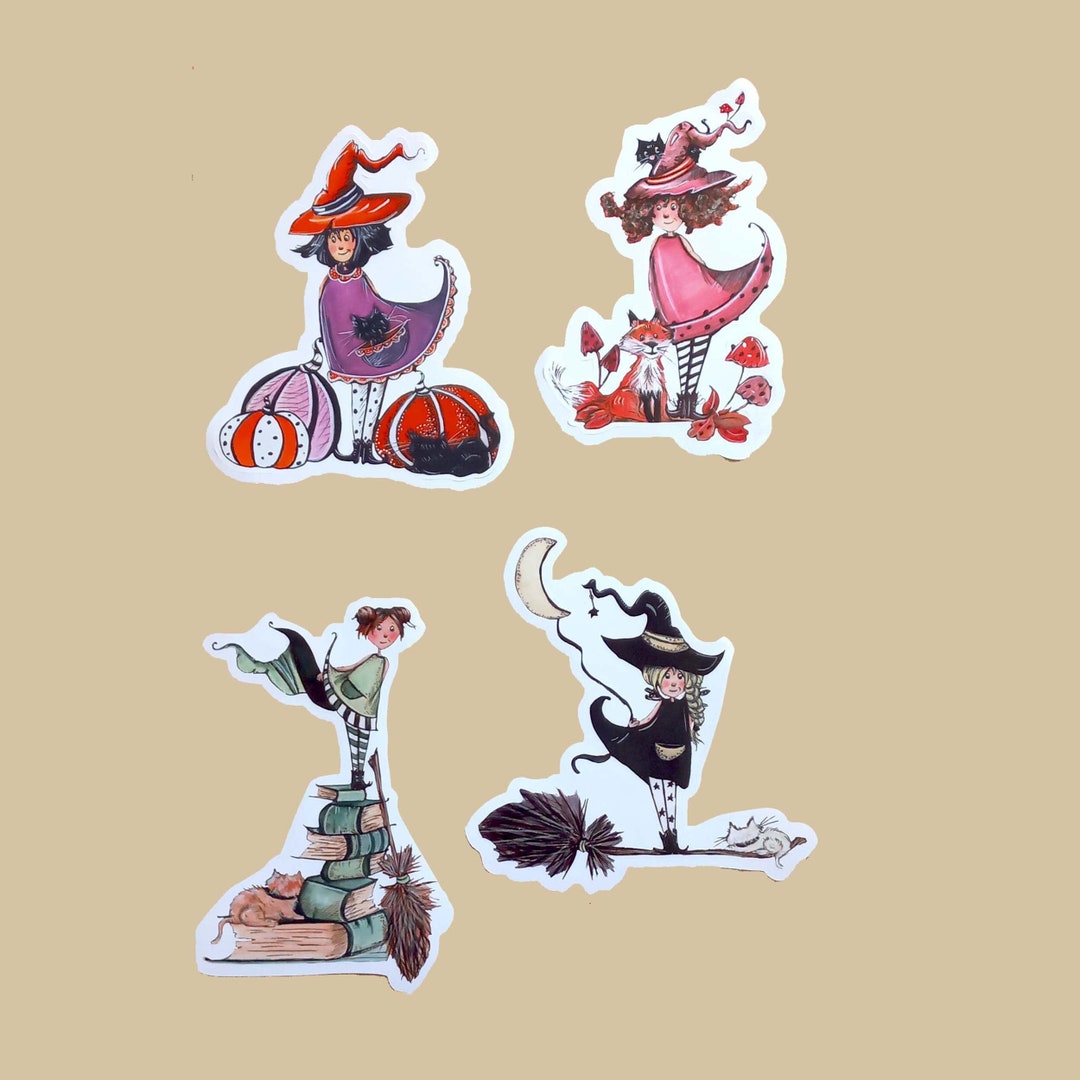 Cute Witches Stickers Set, Witch Laptop Decal Set, Set of Witchy ...