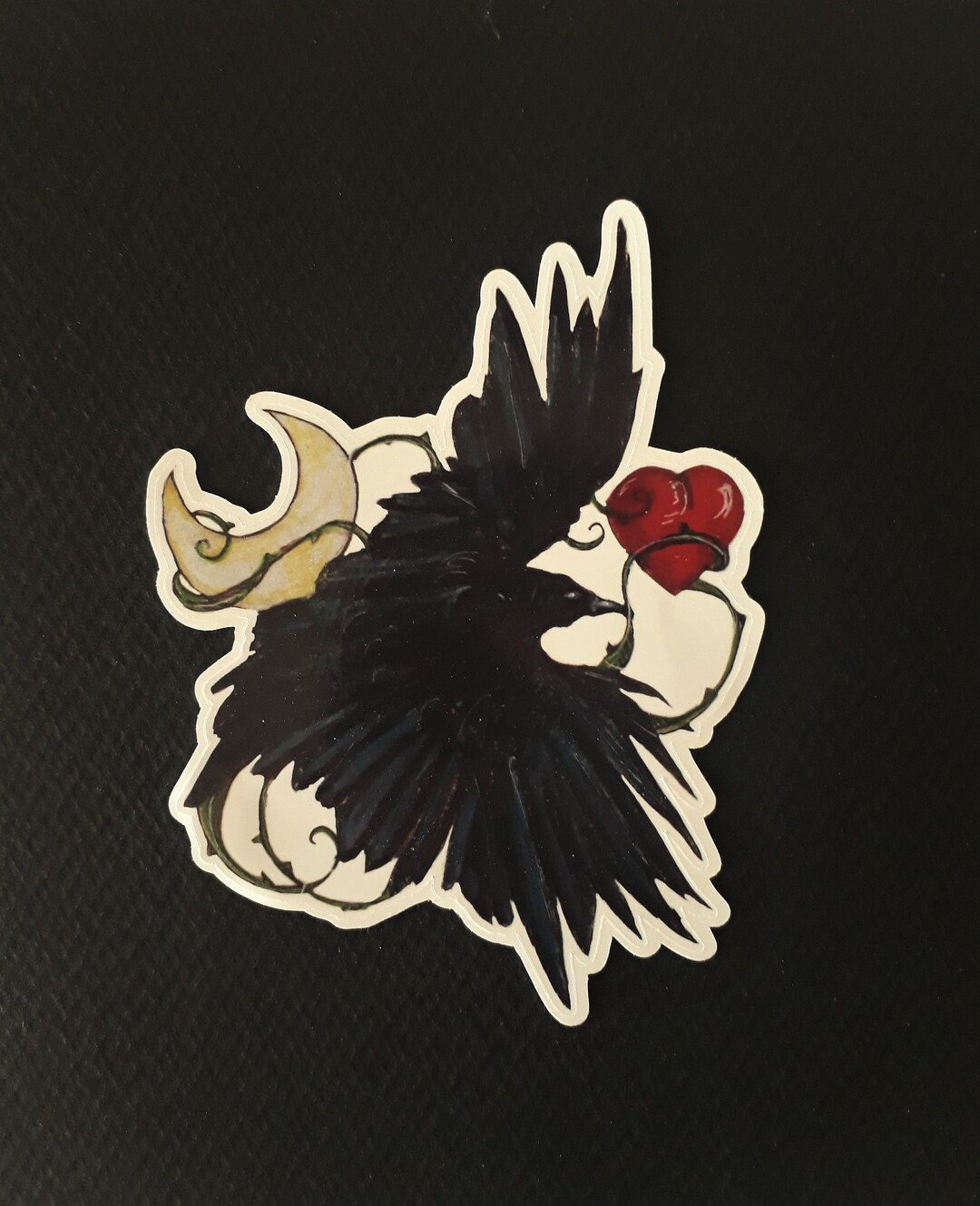 Raven Vinyl Sticker, Raven Tattoo Sticker, Raven Moon and Heart Sticker ...