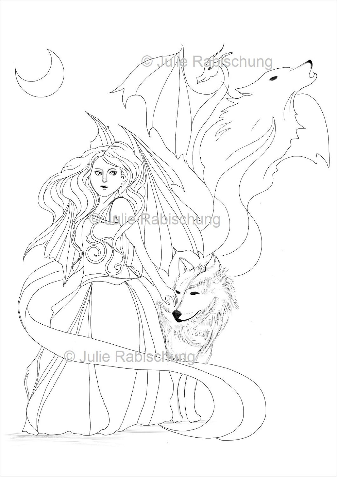 Wolf and Dragon Coloring Page, Printable Dragon and Wolf Coloring Pages ...