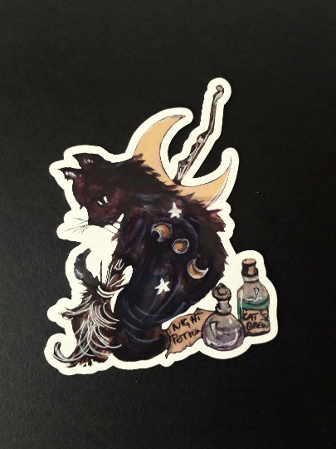 Black Cat Sticker, Black Cat Witchy Sticker, Black Cat Vinyl Sticker ...