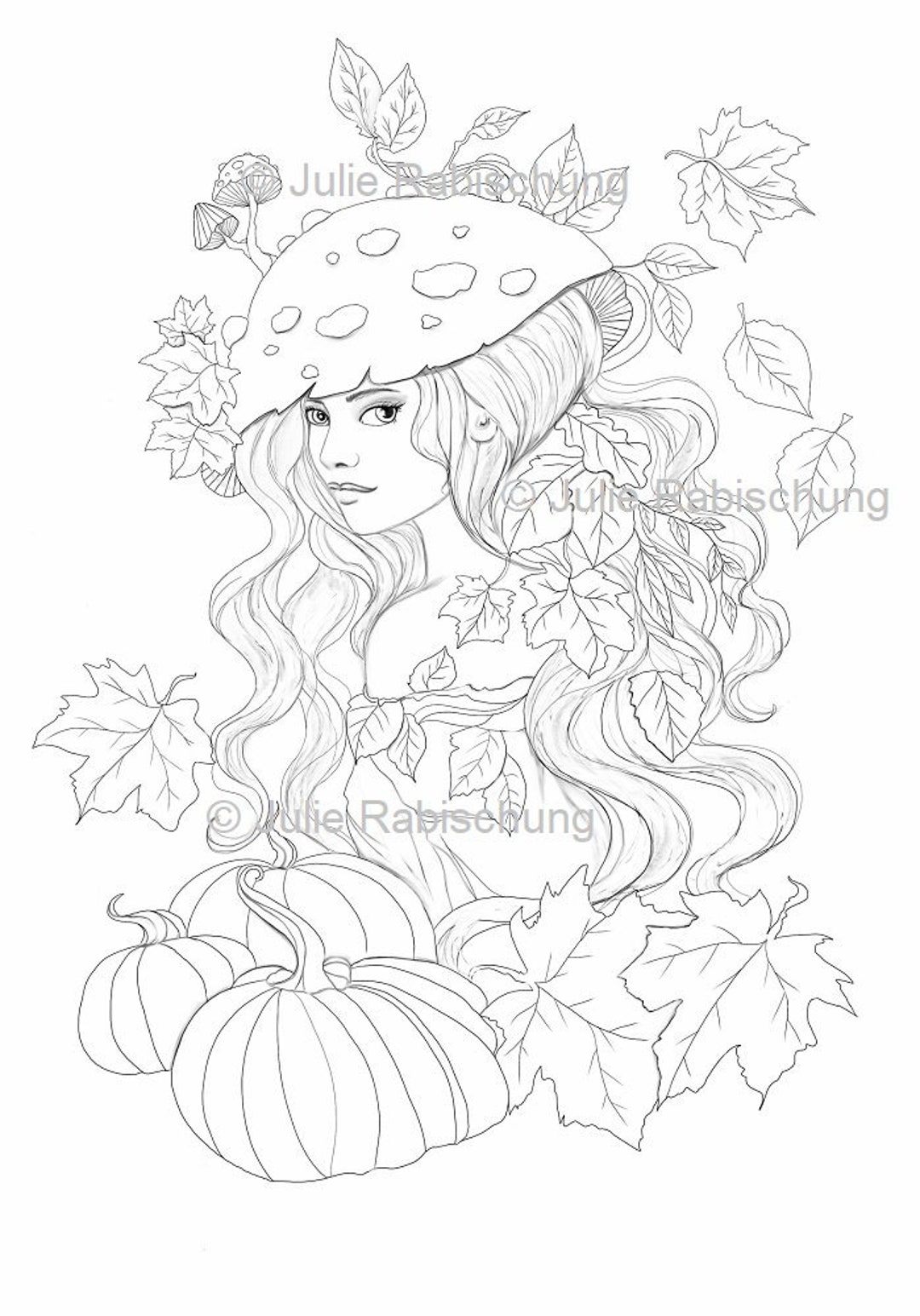 Printable Autumn Coloring Page,woman Portrait Coloring Pages,instant ...