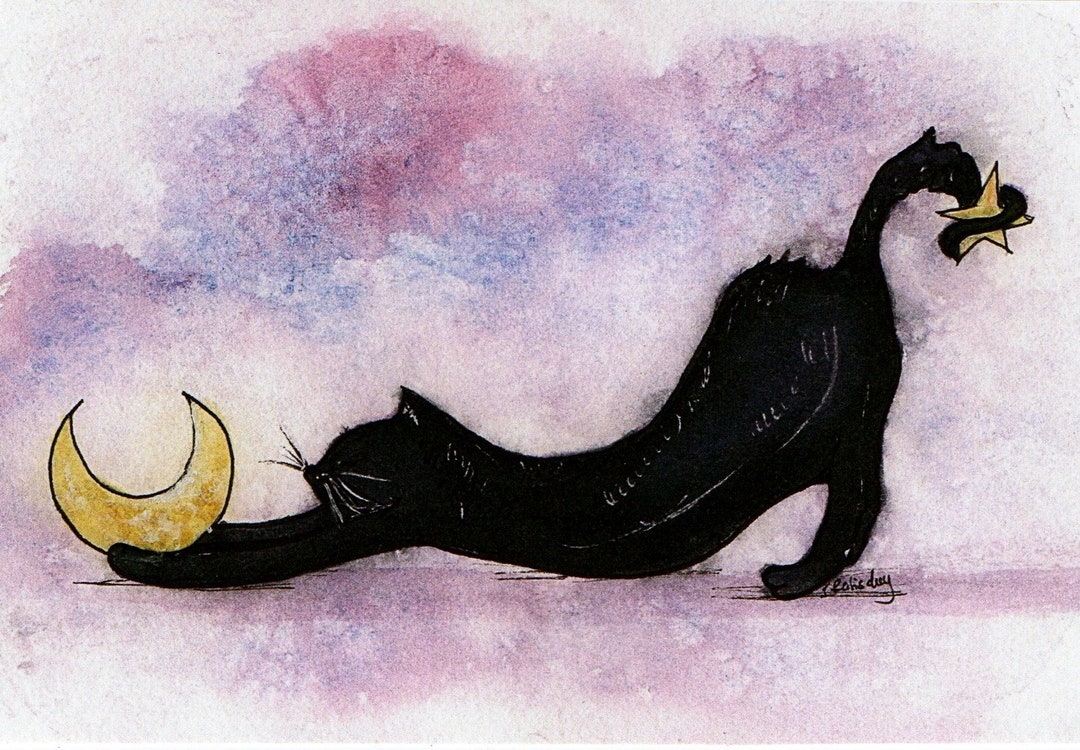 Cat and Moon Art Print, Celestial Cat Art Print, Black Cat Art Print ...