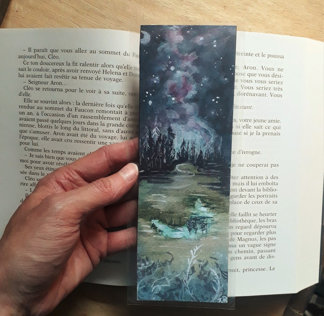 Printed Watercolor Landscape Bookmark, Dark Forest Bookmark, Starry Sky ...