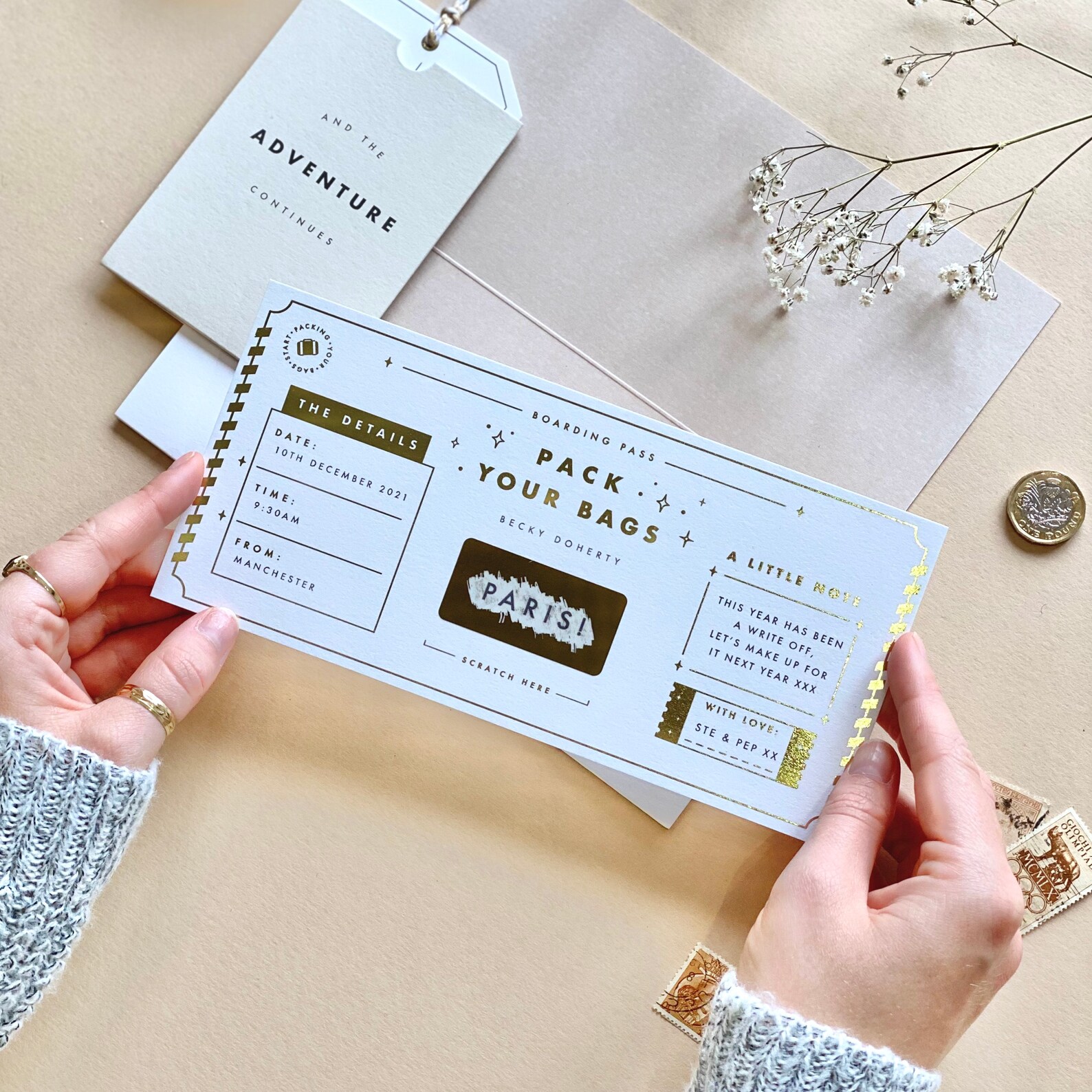 Luxury Travel Announcement Scratch Card | Travel Announcement, Boarding ...