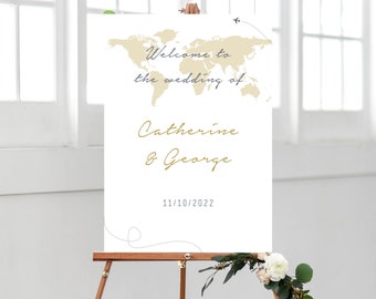Vintage Travel Map Wedding Welcome Sign Travel Themed | Etsy