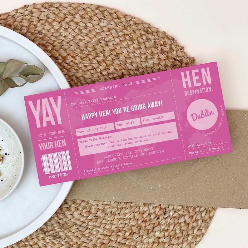 Hen Party Scratch off Boarding Pass | Personalised Abroad Hen Party ...