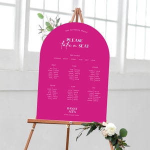 Pink Curved Table Plan | Modern Bright Bold Wedding, Minimal Arched ...