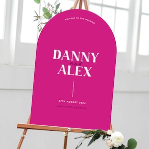 Pink Curved Welcome Sign | Modern Bright Bold Wedding, Minimal Arched ...