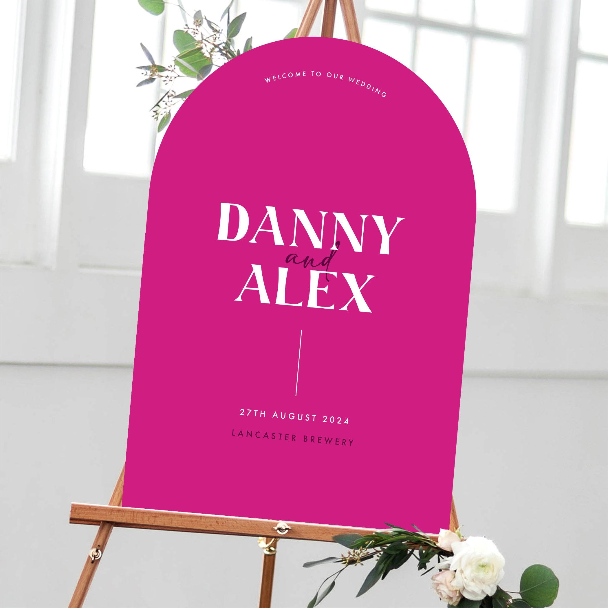 Pink Curved Welcome Sign | Modern Bright Bold Wedding, Minimal Arched ...