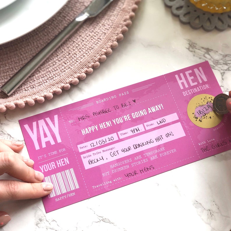 Hen Party Scratch off Boarding Pass | Personalised Abroad Hen Party ...