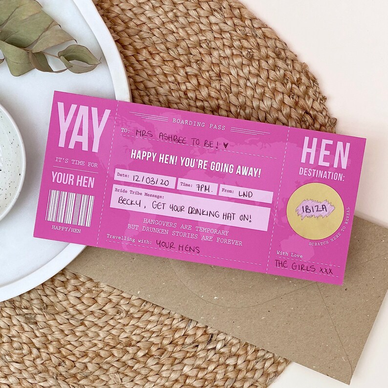 Hen Party Scratch off Boarding Pass | Personalised Abroad Hen Party ...