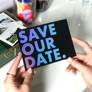 Rainbow Holographic Foil Save the Dates | Rainbow Foil Save the Date ...