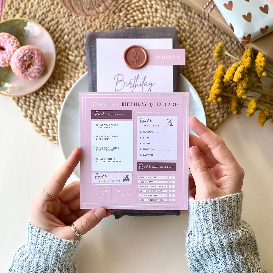 Birthday Menu With Fun Quiz Card | Birthday Quiz Card, Birthday Table ...