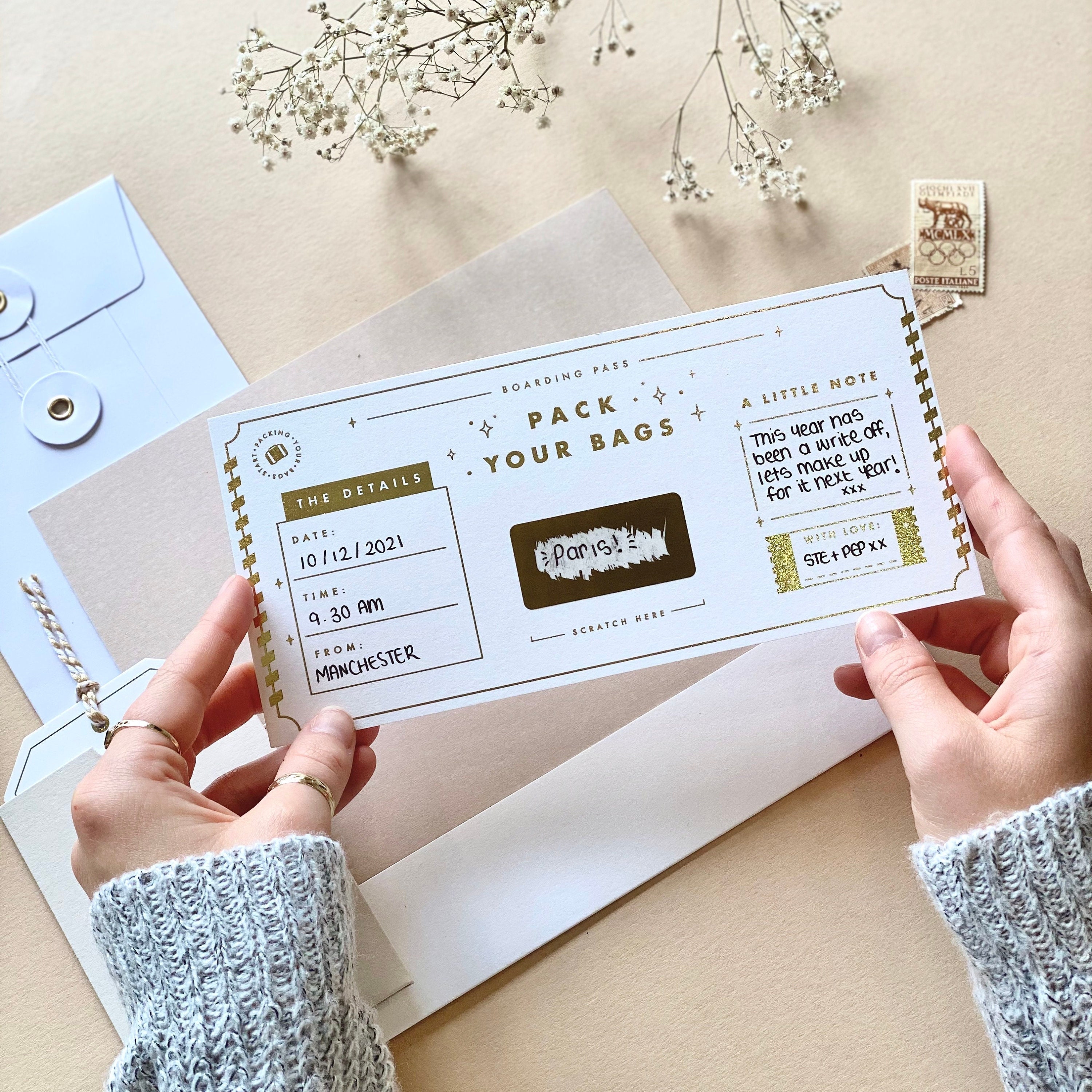Luxury Travel Announcement Scratch Card | Travel Announcement, Boarding ...