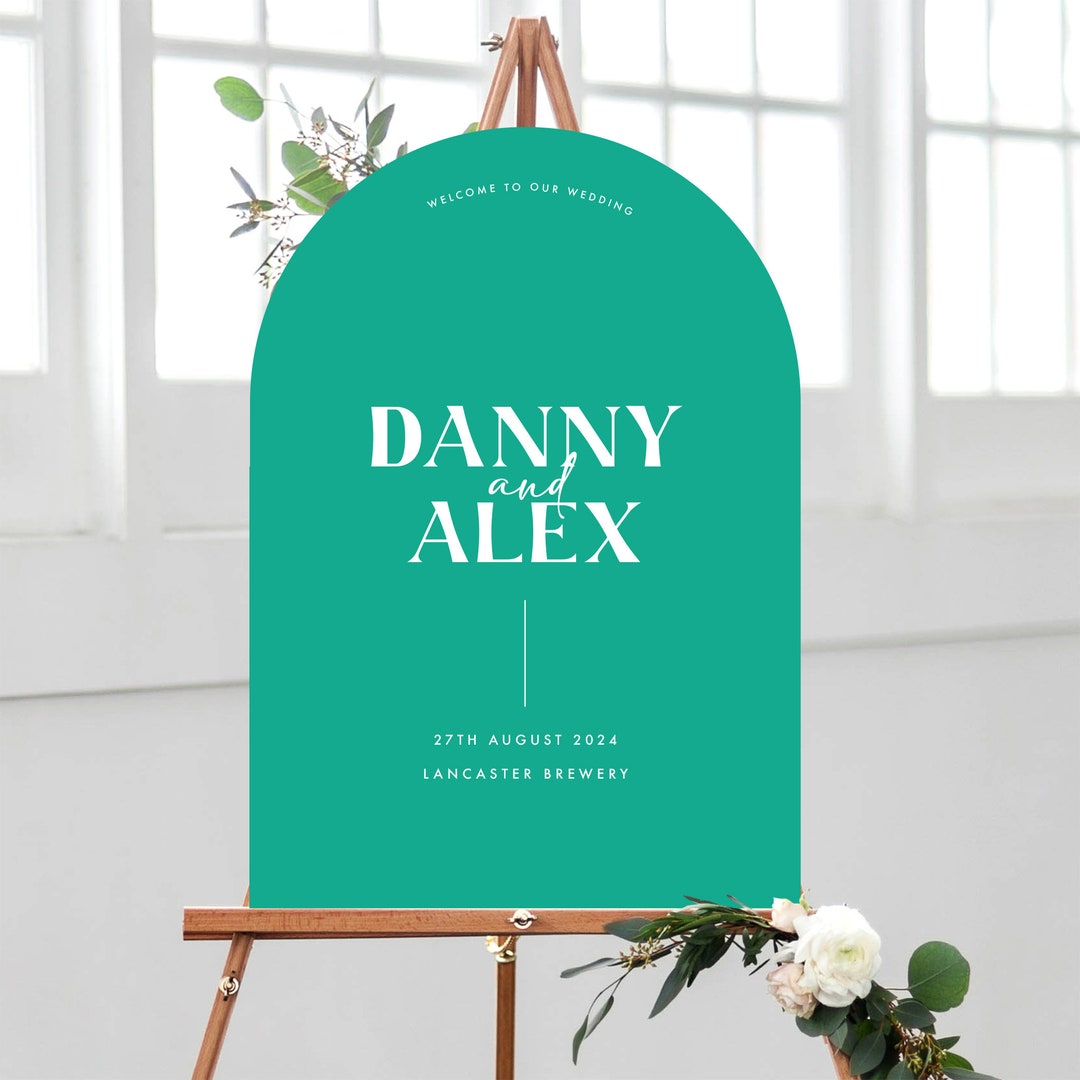 Green Curved Welcome Sign | Modern Bright Bold Wedding, Minimal Arched ...