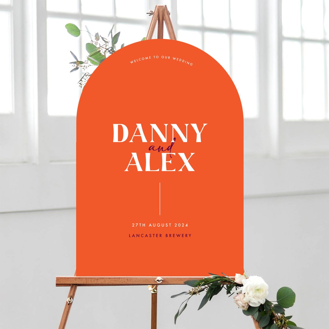 Orange Curved Welcome Sign | Modern Bright Bold Wedding, Minimal Arched ...