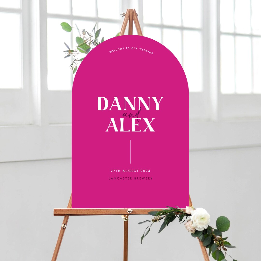Pink Curved Welcome Sign | Modern Bright Bold Wedding, Minimal Arched ...