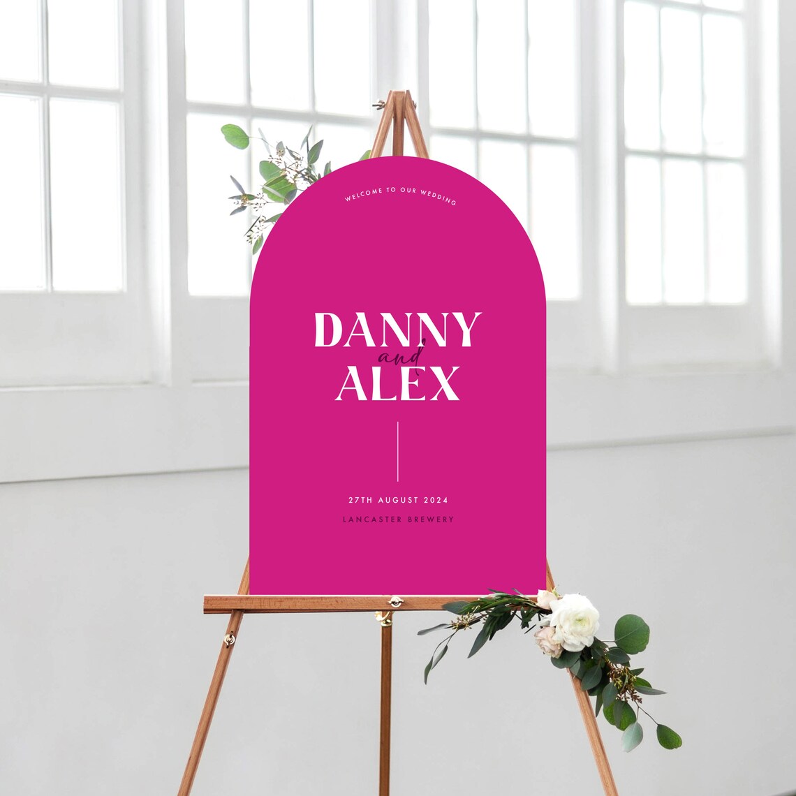 Pink Curved Welcome Sign | Modern Bright Bold Wedding, Minimal Arched ...