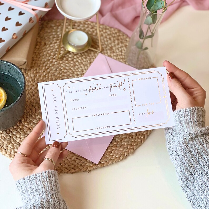 Spa Day Treatment Ticket Gift With Gold Foil Spa Day | Etsy UK